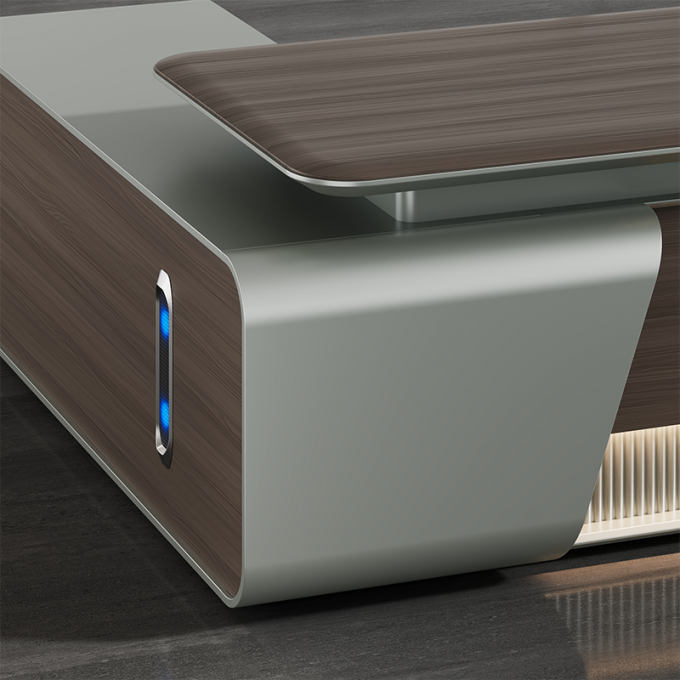 High End PVC Coated Curved Executive Office Desk – Voice Controlled LED ...