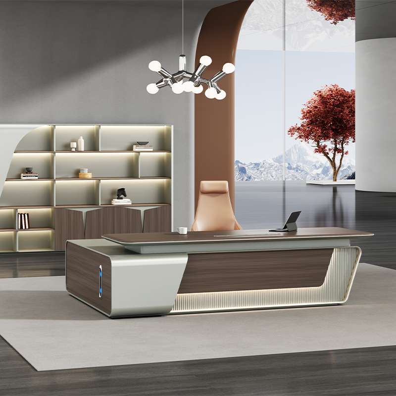 High End PVC Coated Curved Executive Office Desk – Voice Controlled LED ...