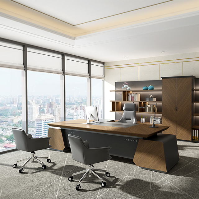 Modern Luxury Boss Office Desk Large Wooden MDF Panel Desk in Dark ...